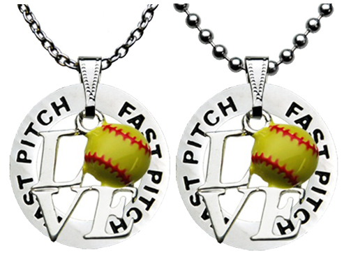Softball Ring & Love Softball Charm Necklace Gifts - Baseball Equipment ...