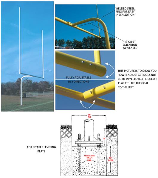 College Football White Level Plate Goal Post 6' - Football Equipment ...