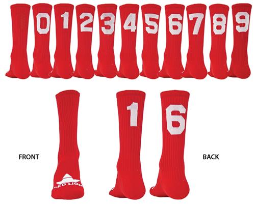"Solid Number #6" (Sock Size: Large 10-13) "RED/White" Crew Socks - C/O
