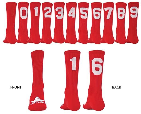 "Solid Number #5" (Sock Size: Large 10-13) "RED/White" Crew Socks
