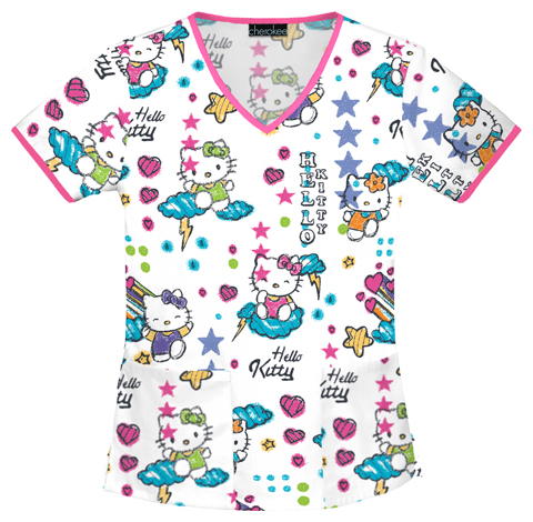 Tooniforms Women's Scribble Hello Kitty Scrub Top - Cheerleading ...