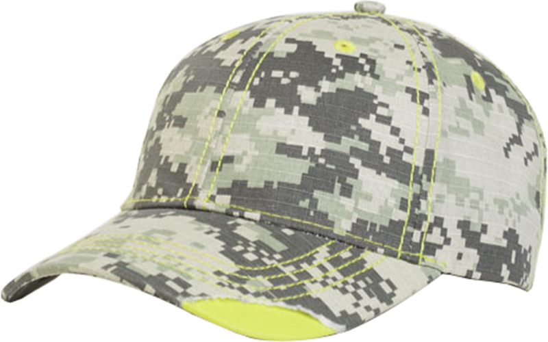 E107697 Pacific Headwear Distressed Hunters Camo Caps